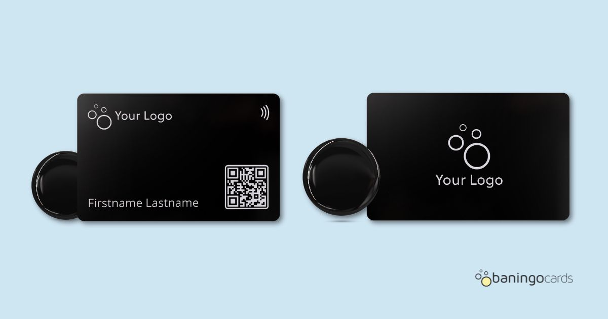 Black NFC business card made of R-PVC + Epoxy sticker | baningo cards